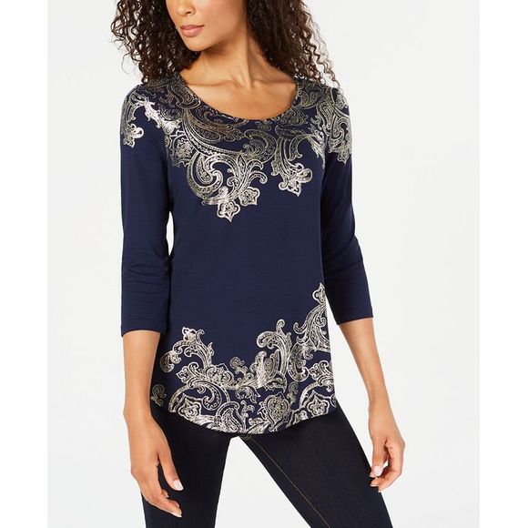 JM Collection | Tops | Jm Collection Womens 34 Sleeve Scoop Neck Top ...